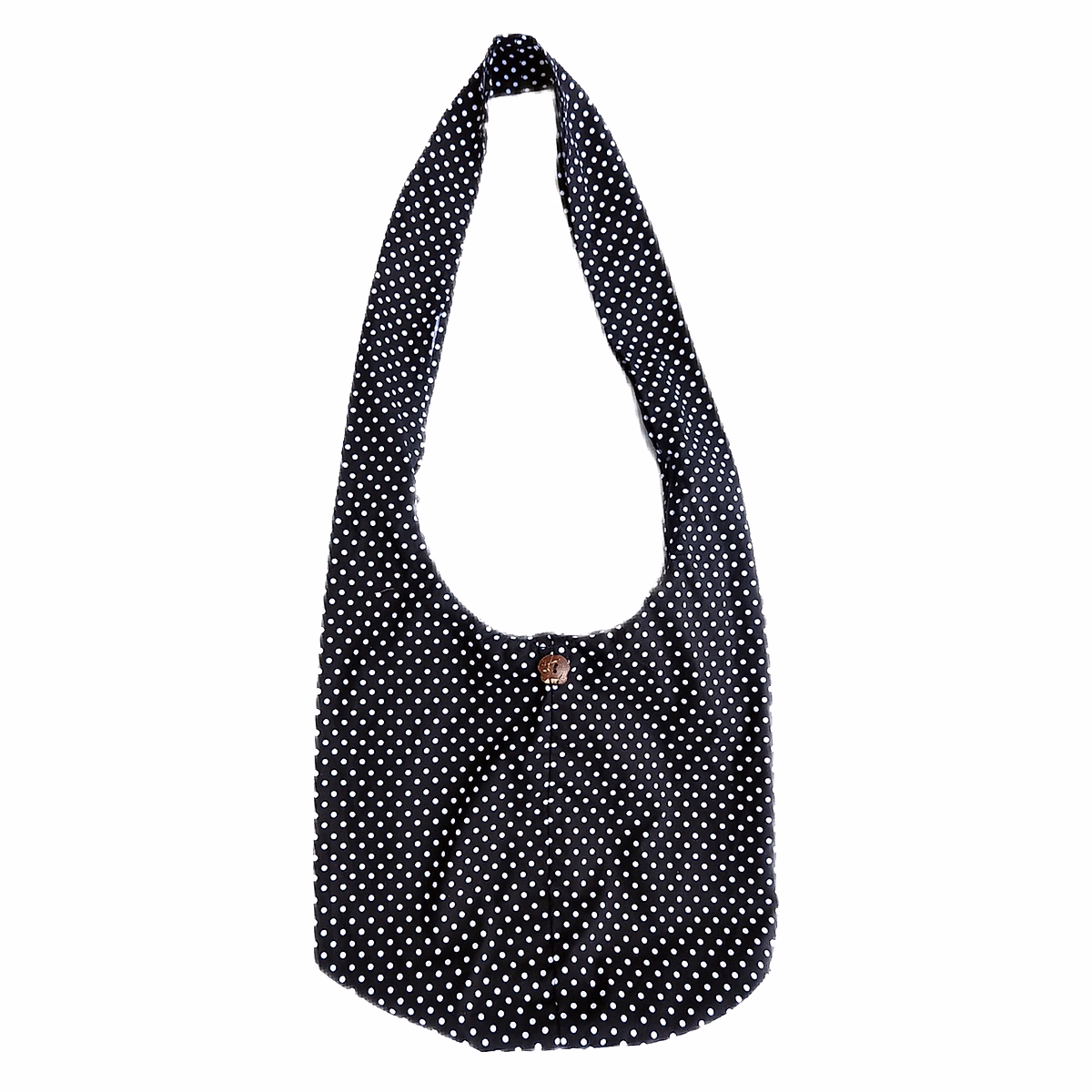 Handmade Cotton Cross body Shoulder Sling Bag (Black/w White Polka Dot)