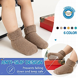 Kids Baby Boy Girls Wool Socks Thick Animal Stripe Winter Soft Warm Thermal Child Toddler Boot Cozy Crew Socks 6 Pairs (Bear, 3-5 Years)