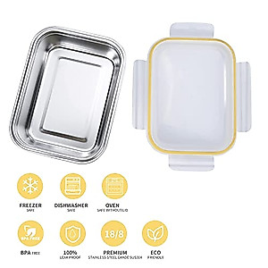 Tikafu 18/8 Stainless Steel Food Containers | Food Preservation Lunch Box | Leak Proof Stackable Light and Easy Storage | Set of 3 (21oz/43oz/76oz) | BPA FREE, B4200