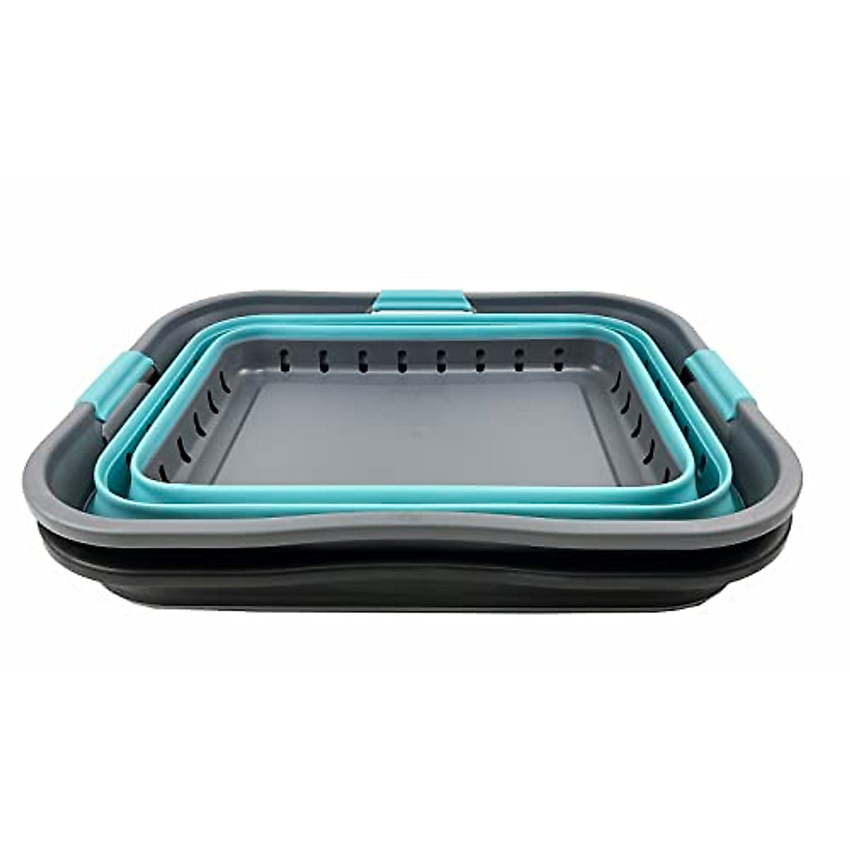 SAMMART 42L (11 gallon) Set of 2 Collapsible Plastic Laundry Basket - Foldable Pop Up Storage Container/Organizer - Portable Basket - Space Saving Hamper/Basket (Alloy Grey + Crystal Blue)