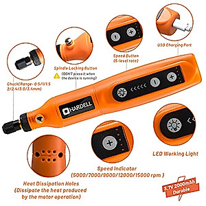 HARDELL Mini Cordless Rotary Tool with 227Pcs Rotary Tool Accessories Kit for Sanding, Polishing, Etching, Engraving, DIY Crafts