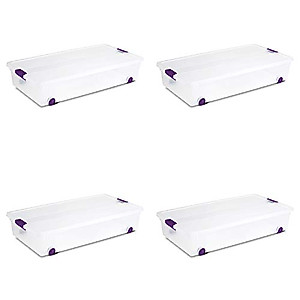 SteriliteSterilite 17611704 60 Quart/57 Liter ClearView Latch Wheeled Underbed Box, 4-Pack & 18 Quart Clear Plastic Stackable Storage Container Bin Box Tote