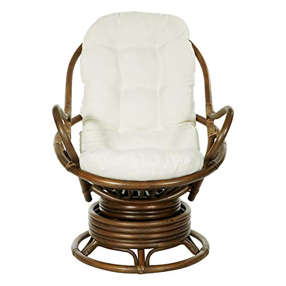 OSP Home Furnishings Kauai Swivel Rocker Chair with Brown Rattan Frame, Linen Fabric