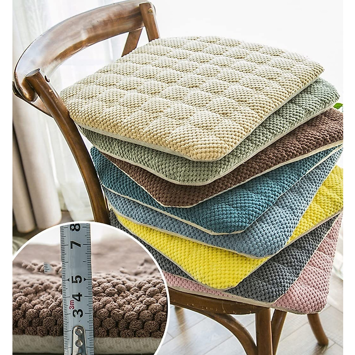 ETULLE 1/2/4 Packs Chair Cushion Solid Color Dining Chair Pad with Ties, Kitchen Non-Slip Chair Pad Soft Seat Cushion with Machine Washable Cover (Color : Coffee, Size : Set of 4)