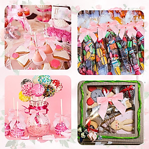 Nogeqi 50 PCS Mini Pink Bows for Crafts Twist Tie Bows for Treat Bags 3.35inch Small Ribbon Bows Small Pink Bows for Gift Wrapping Baby Shower Halloween Christmas Candy Bags Decoration