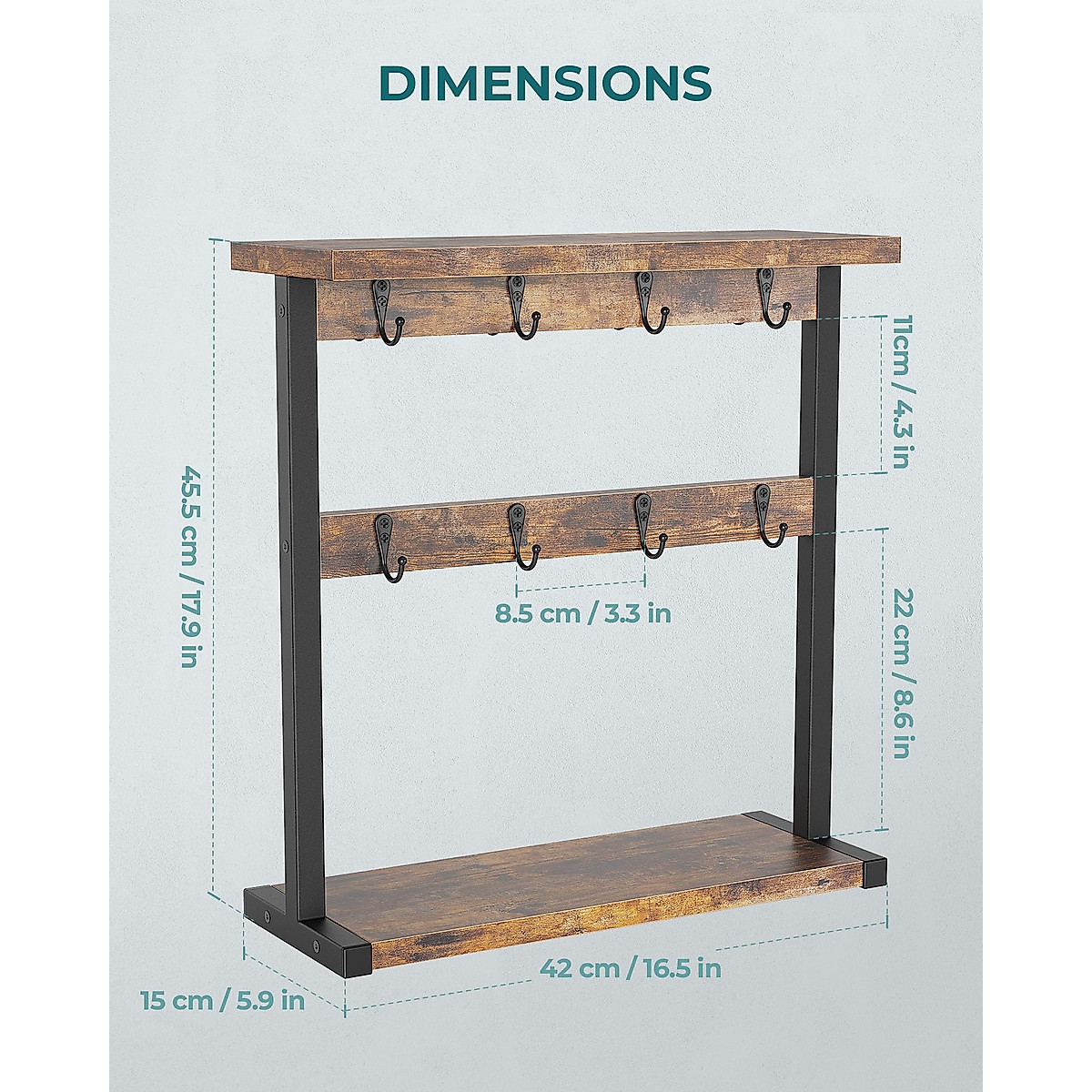 OROPY Wood Coffee Mugs Holder for Counter with 16 Hooks, 2 Tier Mugs Tree with Top Storage Shelf, Vintage Countertop Mug Rack Stand for Home Coffee Bar Storage and Display