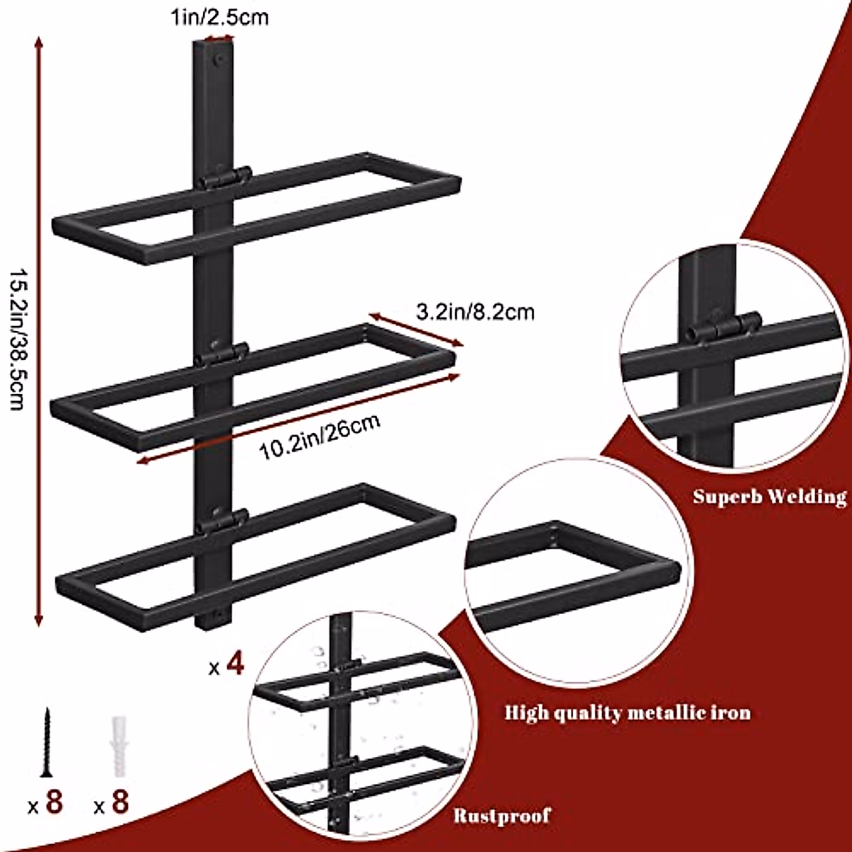 YALINKA Wall Mounted Wine Rack Holds 12 Bottles, Adjustable Separable Black Metal Hanging Wine Bottle Holder Holds 6 Bottles, Liquor Bottle Display Shelf for Kitchen Pantry Bar Wine Cellar