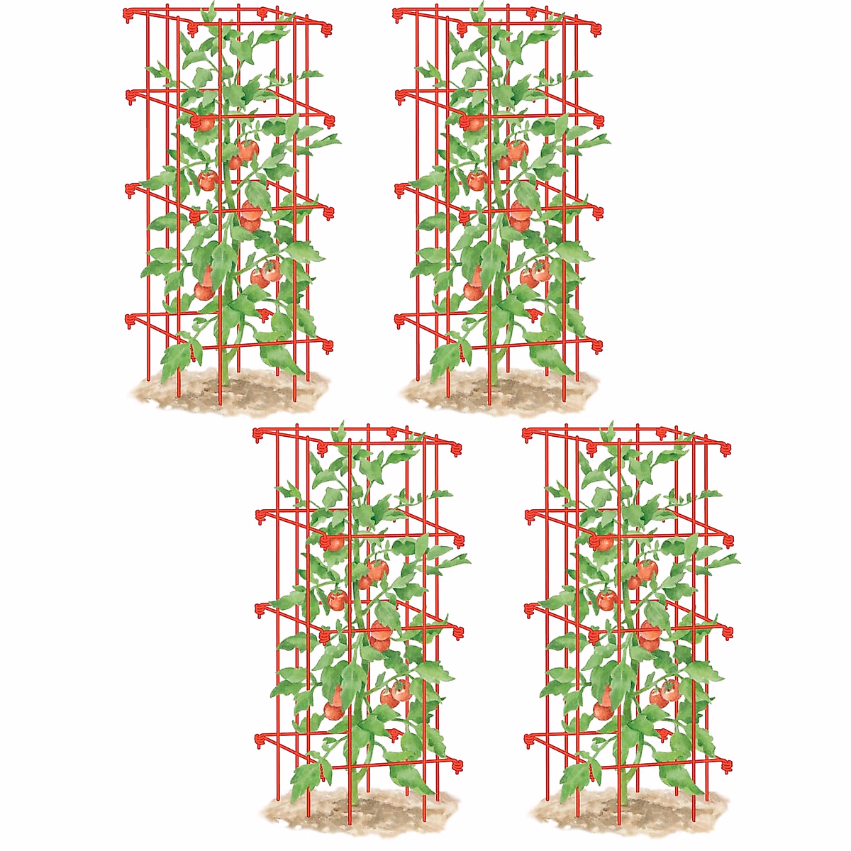 Gardeners Supply Company Lifetime Tomato Cages Plant Stand | Heavy Gauge Sturdy Garden Plants Support for Tomatoes and Other Climbing Plants | No Assembly Needed - Red (Set of 4)