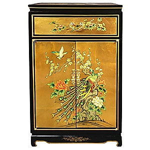 Oriental Furniture 36" Gold Leaf Shoe Cabinet - Birds and Flowers