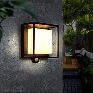 URORU Solar Porch Lights, Outdoor Motion Sensor Waterproof Wall Light, Square Wall Lights Exterior 300Lumens 3000K(Warm White), Suitable for Yards, Porches, Fences, Barns and Patios