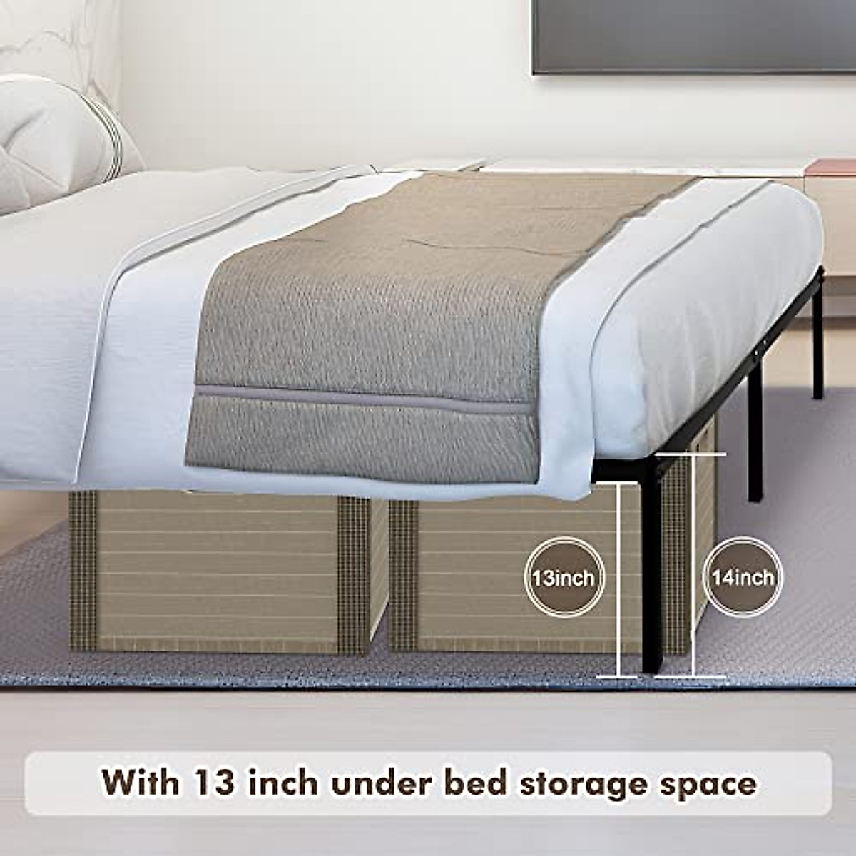 Pliwier 14 Inch Platform King Bed Frame, Heavy Duty Metal Bed Frame King Size, No Box Spring Needed, Anti-Slip, Noise Free, Easy Assembly (Black, King (U.S. Standard))