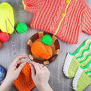 LucyPhy Wooden Yarn Bowl 6 x 3.1inch Handmade Craft Knitting Bowl Wool Storage Basket with Carved Holes & Drills for DIY Knitting Crocheting Accessories(Mixed Color)