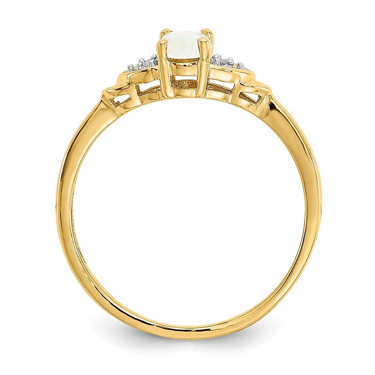 Size - 7.5 - Solid 14k Yellow Gold Diamond & Genuine Opal Engagement Wedding Ring (.01 cttw.) (2mm)