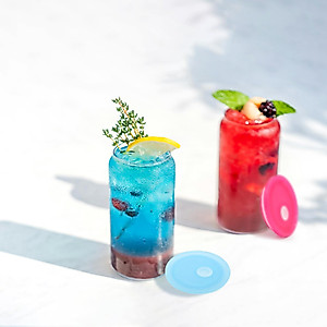 20 Pack Drinking Glass Cups with Acrylic Lids and Glass Straw Beer Can Shaped Drinking Glasses Cups, Glass Tumbler Reusable Cute Cups for Whiskey, Iced Coffee, Tea, Soda, Cocktail, Gift, Clear 16oz