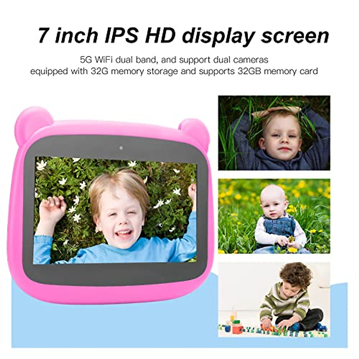 Kids Tablet, 5000mAh 7 Inch Screen Dual Camera US Plug 100240V HD Tablet for Ebook (US Plug)