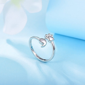 ZGBY Semicolon Ring S925 Sterling Silver Pet Lovers Paw Print Adjustable Ring Sweet Pet Animal Jewelry We are Family Love Dog Cat Claw Ring (Style B)