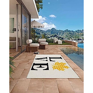 Outdoor Area Rug for Patio,Thanksgiving Orange Fall Maple Leaf Plaid Camping Rugs Indoor Large Floor Mat 4x6ft,Farm Love Quote Line Outside Carpet for Deck RV Picnic Porch Backyard Bedroom