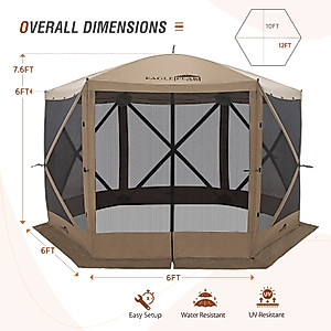 EAGLE PEAK 12x12 ft Portable Pop Up 6 Sided Gazebo Canopy, Outdoor Camping Screen Tent with Mesh Netting 8 Person, Beige