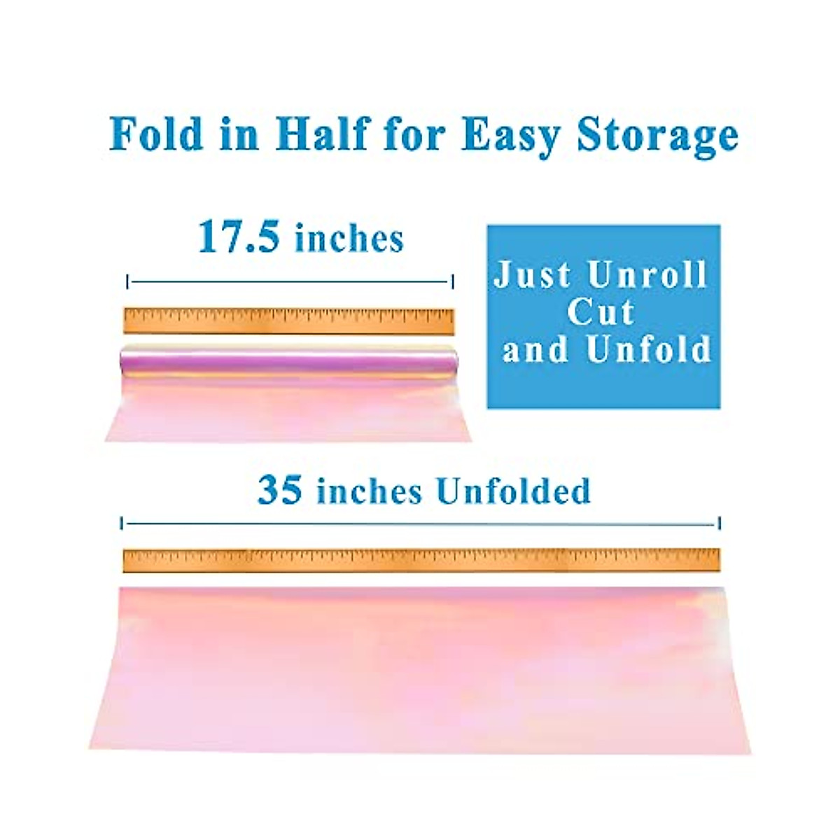 35 in x 50 ft Iridescent Cellophane Wrap Roll – Rainbow Cellophane Roll, Iridescent Film Cellophane Bags Large, Rainbow Wrapping Paper for Flower Gift Baskets Wrap DIY Wrapping (35" fold into 17.5")