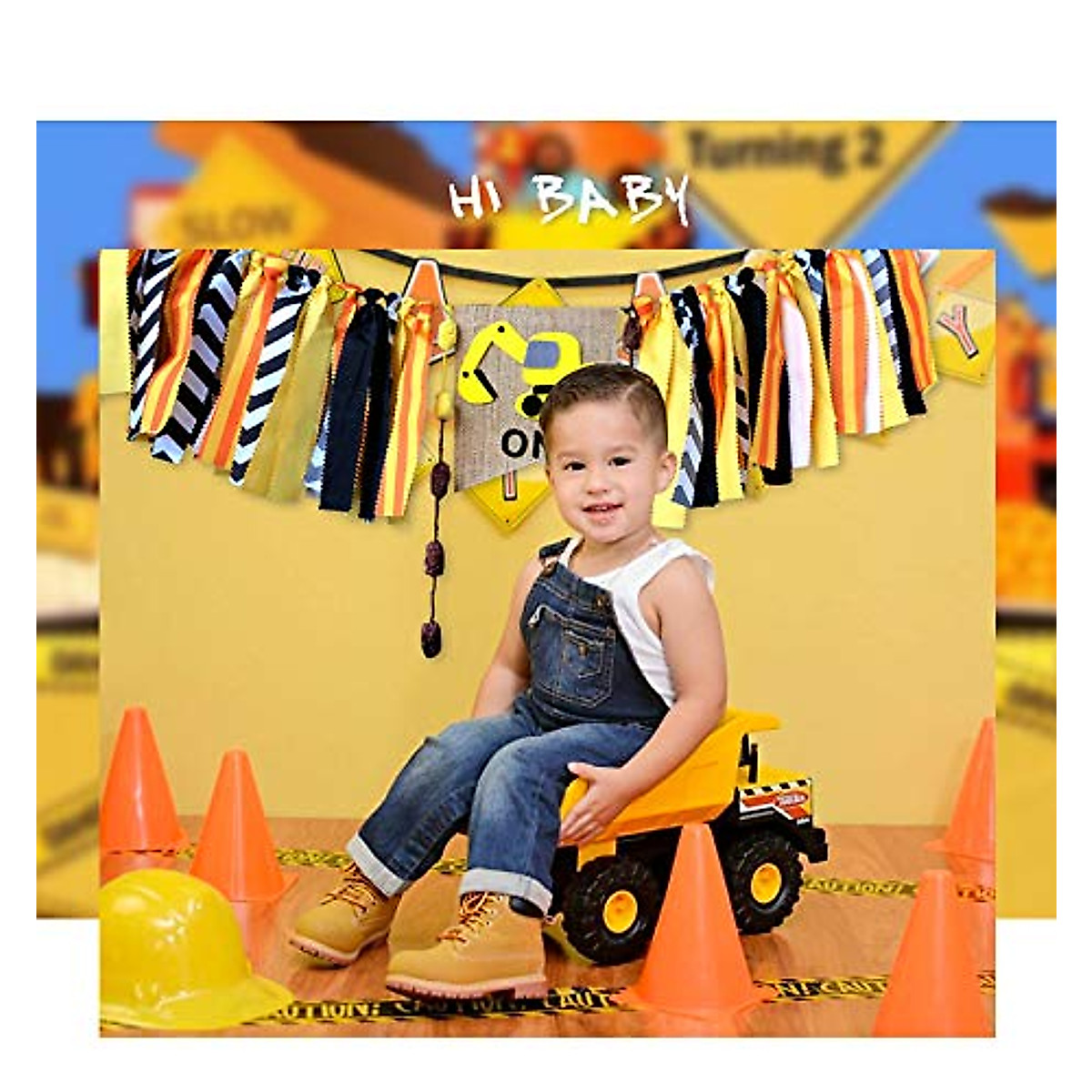 Construction Themed Highchair Banner for First Birthday Smash Cake Photo Shoot,Party Supplies and Decorations for Baby Boy's 1st Year Bday,Chair Garland for Picture Backdrop,Pre-assembles No Need DIY