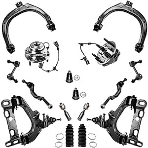 Detroit Axle - 18pc Front End Suspension Kit for 2003 Chevy Trailblazer EXT GMC Envoy, Upper Lower Control Arms Ball Joints Ready Struts Wheel Bearing and Hubs Sway Bars Tie Rods Boots Replacement