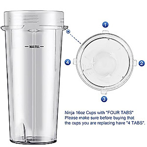 2-pack Blender Replacement Parts Single Serve 16oz cups with Sip & Seal Lids Compatible with Ninja Blenders