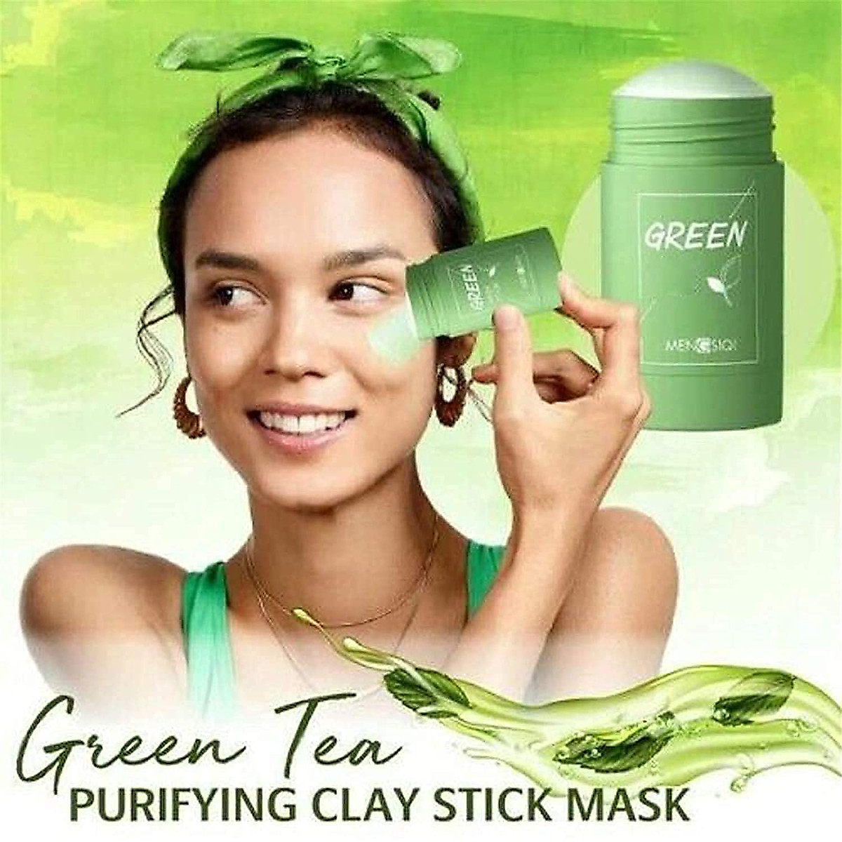 Nenrte 2pcs Green Tea Deep Cleanse Mask Stick, Green Tea Blackhead Remover Stick, Removes Blackheads Green Mask Stick for All Skin Types