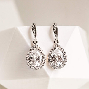 A+O Wedding Bridesmaids Gift Drop Dangle Earrings in Silver