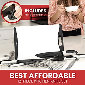 EatNeat 12 Piece Kitchen Knife Set 5 Piece Airtight Glass Kitchen Canisters with Black Lids - Includes Premium Black Labels and White Marker