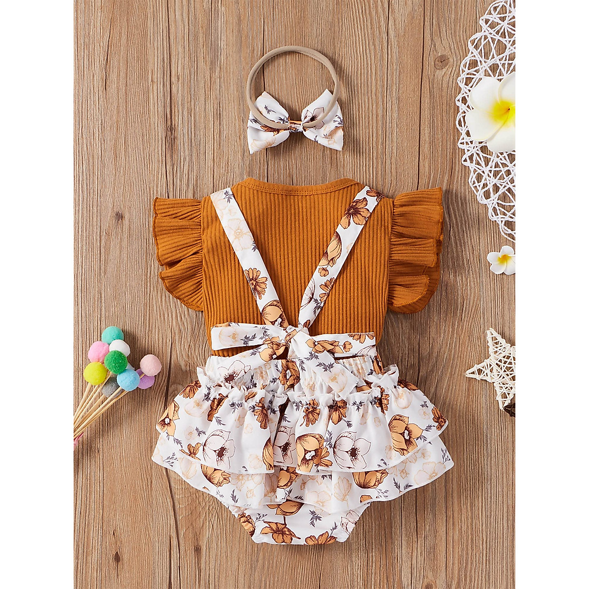 MBZJSDKHLK Newborn Baby Girl Clothes Romper Ruffle Short Sleeve Ribbed Tops Summer Infant Outfits Set Short-Green 3-6 Months