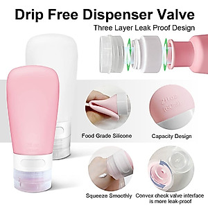 Empty Travel Size Bottles Set, Leak Proof Silicone Plastic Shampoo Conditioner Liquid Squeeze Bottle, TSA Approved Travel Container Spray Bottle, Refillable Cosmetic Container With Toiletries Bag Kits