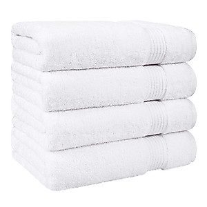 Cotton Paradise Bath Towels for Bathroom, 100% Cotton 4 Piece Turkish Bath Towel Set, Soft Plush Bath Towels Clearance Bathroom Set, White Bath Towels