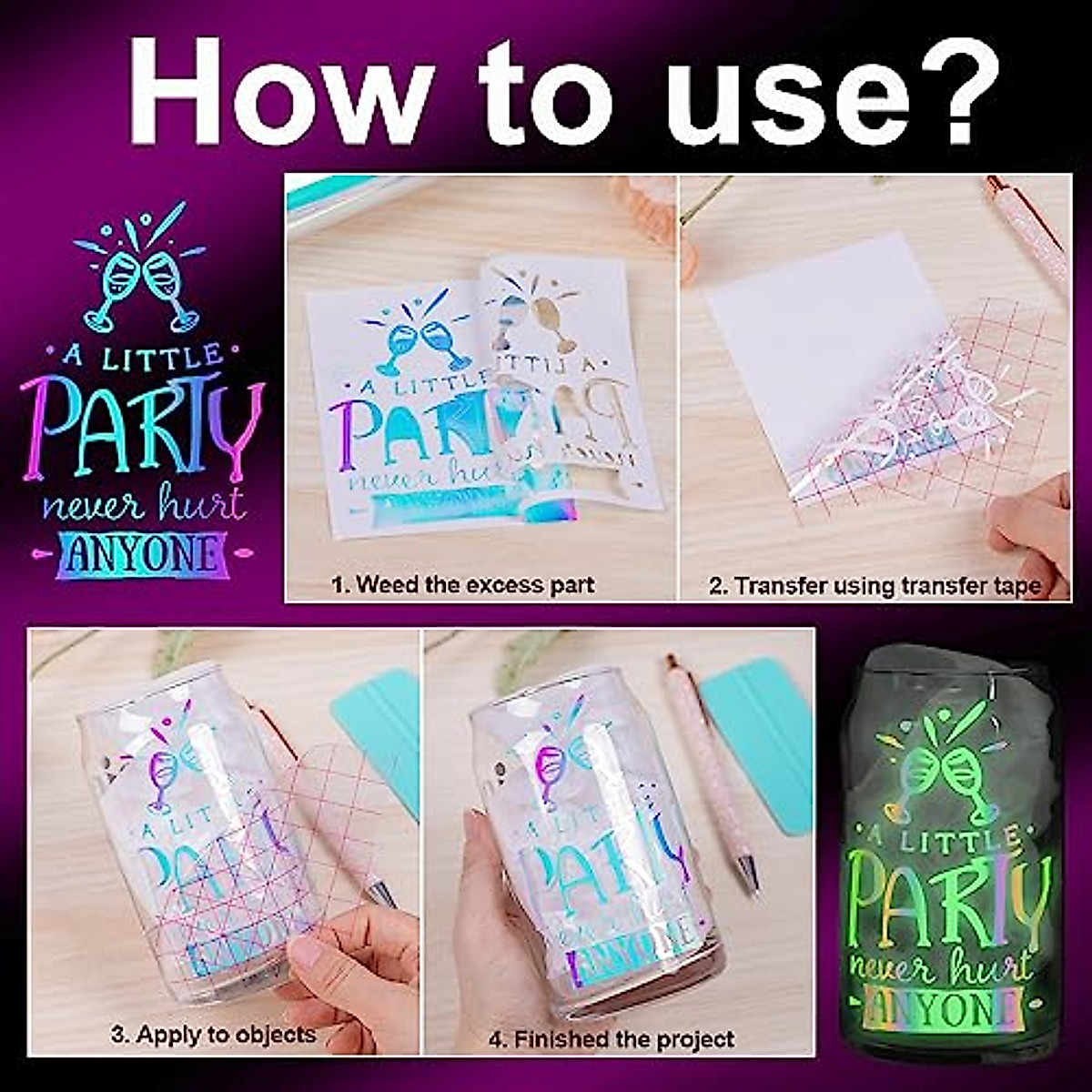 VINYL FROG Glow in The Dark Opal Adhesive Vinyl, 12" x6ft Opal White Iridescent Craft Vinyl Green Luminous Fluorescent Holographic Vinyl for Decals, Cars, Bikes, Motorcycles, Helmets, Mailbox