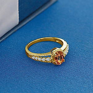 Gem Stone King 18K Yellow Gold Plated Silver Oval Ecstasy Mystic Topaz and White Topaz Ring For Women (1.21 Cttw, Available In Size 5, 6, 7, 8, 9)