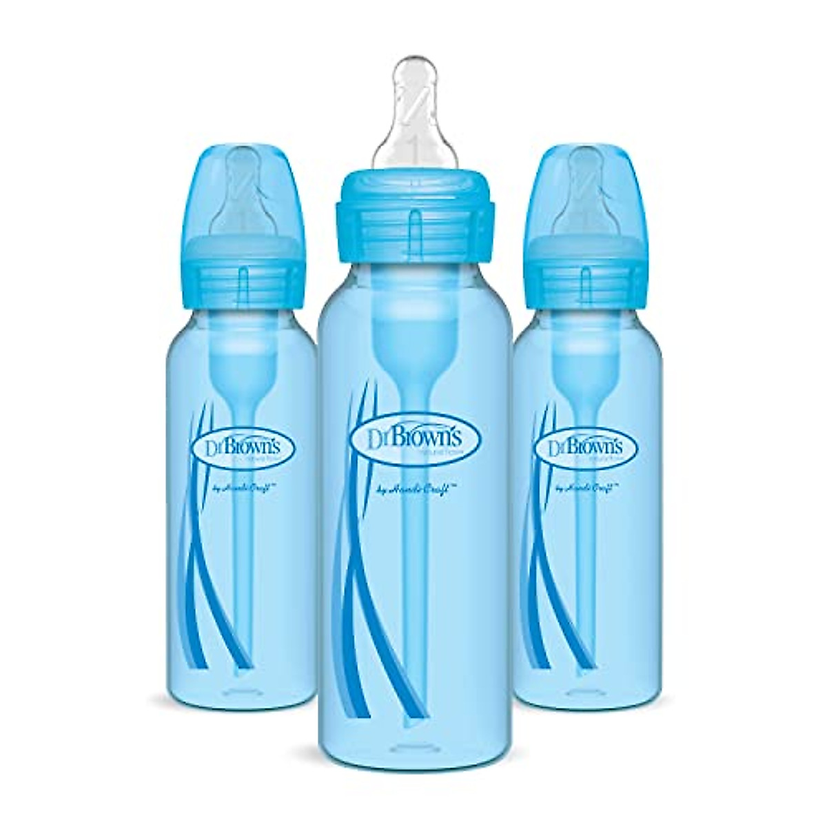 Dr. Brown’s Natural Flow® Anti-Colic Options+™ Narrow Baby Bottles 8 oz/250 mL, with Level 1 Slow Flow Nipple, 3 Pack, 0m+ Blue
