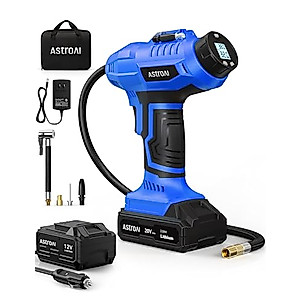 AstroAI Cordless Tire Inflator Air Compressor 20V Rechargeable Battery Powered 160PSI Portable Handheld Air Pump with 12V Car Power Adapter Digital Pressure Gauge for Cars Motorcycles JY16P160-18（C2）