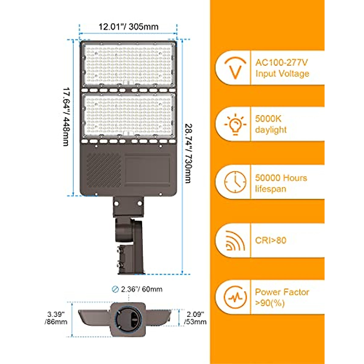 320W LED Parking Lot Light, UL listed 44800Lm 5000K IP65 Commercial Street Lights Outdoor Area lighting with Dusk to Dawn Photocell 100-277V Shoebox Lights for Roadway, Sports Fields (Slip fitter)