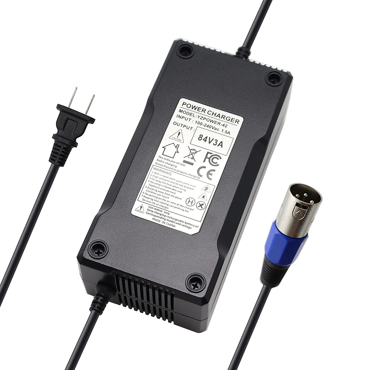 84V 3A Lithium Battery Charger AC Adapter Power Supply for 20S 72V Lithium Li-ion Batteries Pack with 3 Pin XLR Plug