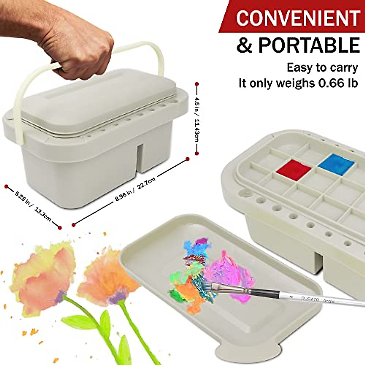 DUGATO Paint Brush Cleaner Washer, Multifunction Painting Brush Basin Holder and Organizer width Tray Palette Lid & 2 Art Sponges for Acrylic, Watercolor, Oil, Gouache Painting