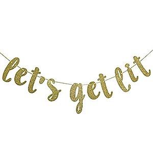 FOZEE Let's Get Lit Banner for Christmas New Years Wedding Engagement Bachelorete Party Decorations Sign Gold Glitter