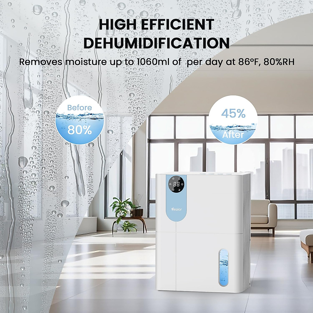 Dehumidifier, VEWIOR 152 OZ Dehumidifiers for Home, Quiet Dehumidifier for Basement with Large Water Tank, Dehumidifiers for Bathroom Bedroom RV Closet with Auto Shut Off and Night Light