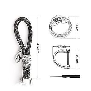 Jawmoy Pack-1 Bling Car Keychain, Rhinestones Keychain Accessories, Metal Crystal Key Chain Ring (Black)