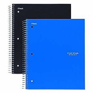 Five Star 06210 Wirebound 3-Subject Notebook, College Rule, 11 x 8 1/2, 150 Sheets, Assorted