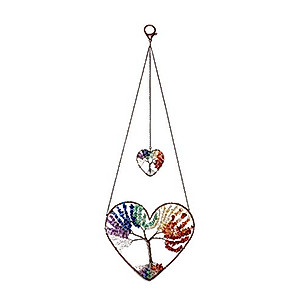 JOVIVI Double Heart Tree of Life Hanging Ornament 7 Chakra Reiki Healing Crystals Stones Gemstone Meditation Window Wall Hanger for Feng Shui Yoga Home Indoor Decor
