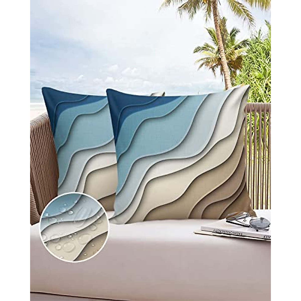 Waterproof Outdoor Throw Pillow Cover Blue Modern Geometric Lumbar Pillowcases Set of 2 Brown Abstract Decorative Patio Furniture Pillows for Couch Garden 18 x 18 Inches