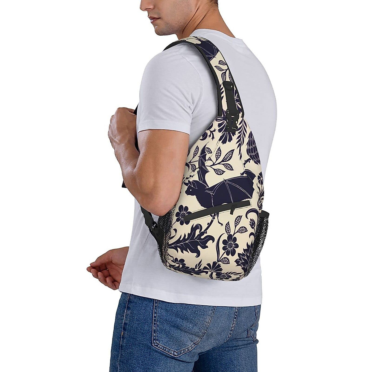 AJUNJUNPAI Halloween Bat Flower Shoulder Bags Mini Sling Bag Crossbody Fashion Chest Daypack For Men Women Outdoor Cycling Hiking Travel