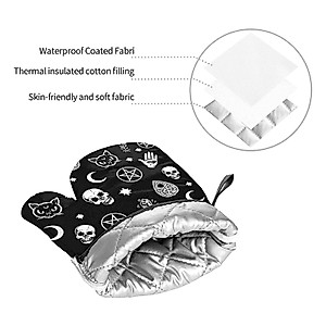 Skull Cat Moon Gothic Oven Mitts and Pot Holders Sets,Heat Resistant Non Slip Kitchen Gloves Hot Pads with Inner Cotton Layer for Cooking BBQ Baking Grilling