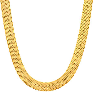 LIFETIME JEWELRY 7mm Flexible Herringbone Chain Necklace 24k Real Gold Plated (20 inches, Gold)