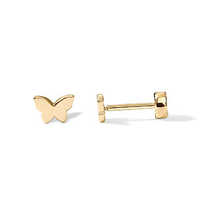 PAVOI 14K Gold Plated 925 Sterling Silver Post Pair of Flat Back Stud Earrings for Women | Butterfly Cartilage Helix Piercing