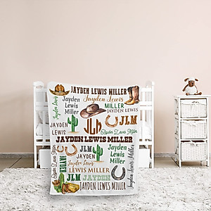 Initials Name Baby Western Blankets, Cowboy Baby Blankets, Personalized Cactus Baby Blankets for Boys Girls, Baby Boy Stuff, Custom Baby Blankets Name Fleece Blankets for Infant Newborn Son Daughter